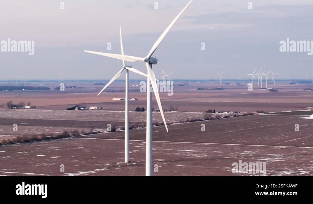 Wind Turbines in Plain Farming Fields in American Countryside ...