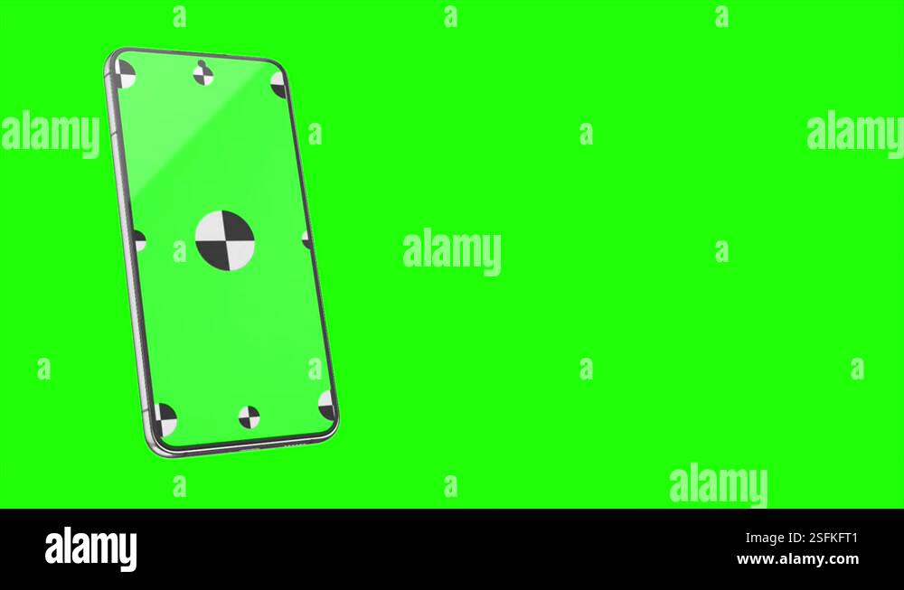 Smartphone with green screen and marks for tracking. Phone display with ...