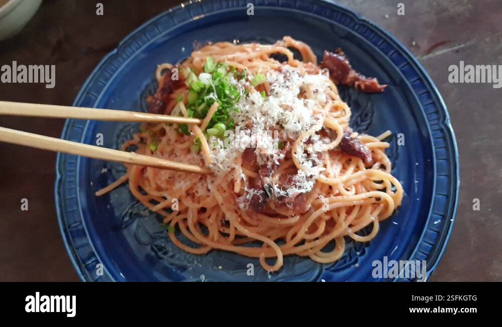 Fusion Japanese Italian food spaghetti mentaiko fish roe hotaru squid ...