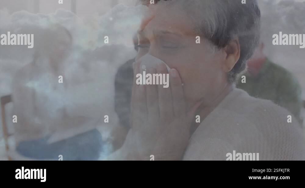 Animation of clouds over diverse group of seniors talking Stock Video ...