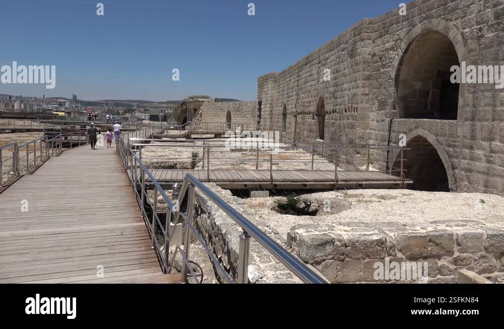 People visit ruins on the top of the Gaziantep castle Stock Video ...