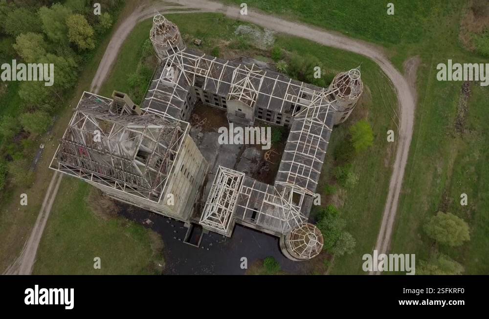 Aerial drone view of the modern ruin of the Castle Almere in the ...