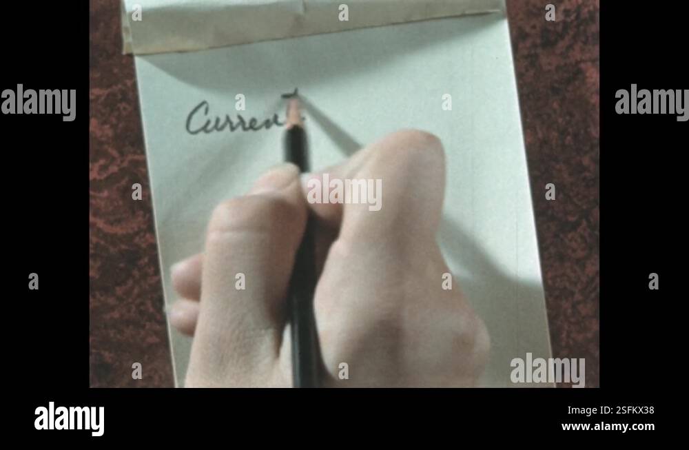 1940s: hand written notes on paper pad. Dark pencil. Current = pressure ...