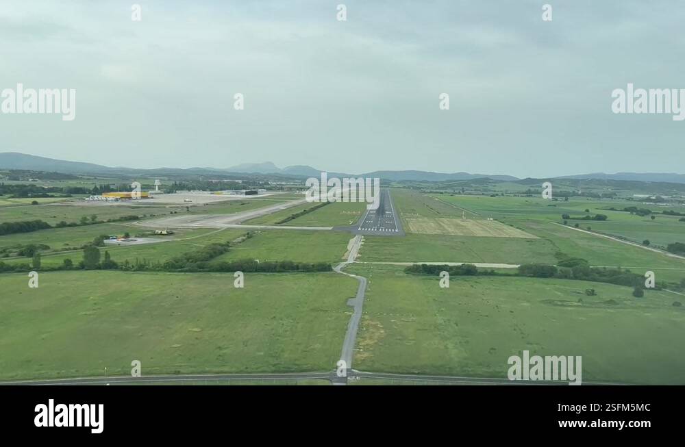 View from a jet cockpit during the landing in a northern spanish ...