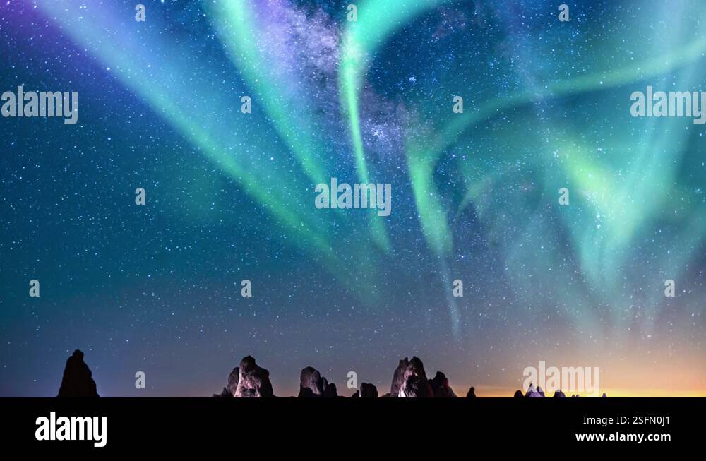 Aurora Green Purple and Milky Way Galaxy Trona Pinnacles 50mm Tilt Down ...