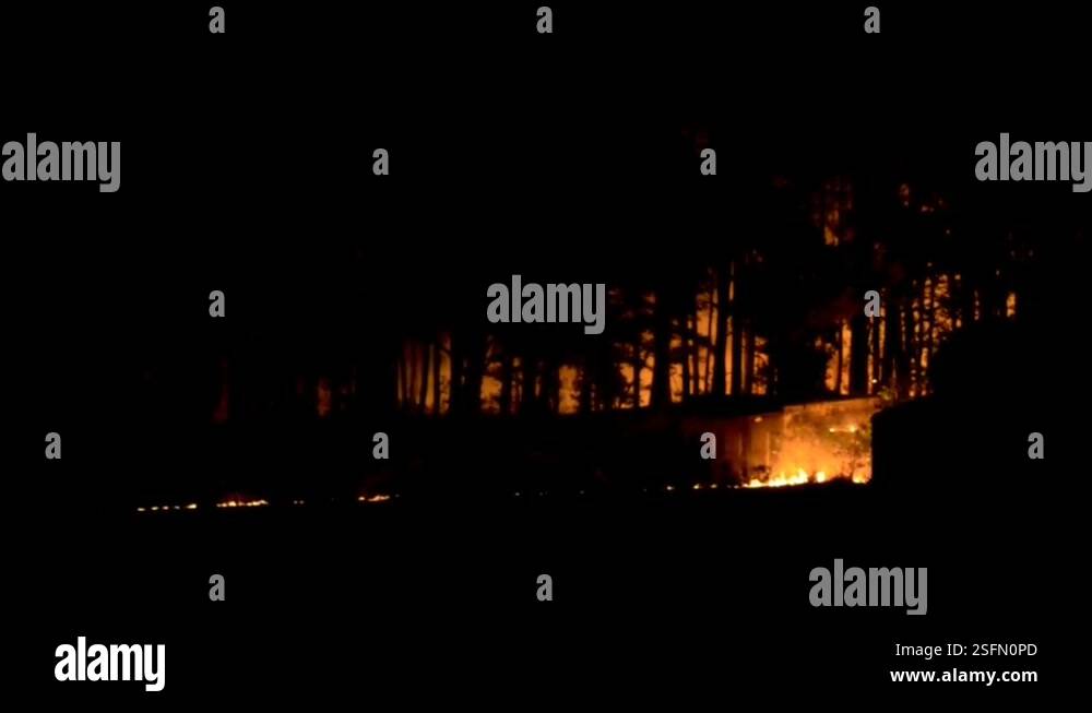 Long shot of Jungle fire at night in Netarhat, Jharkhand India Stock ...