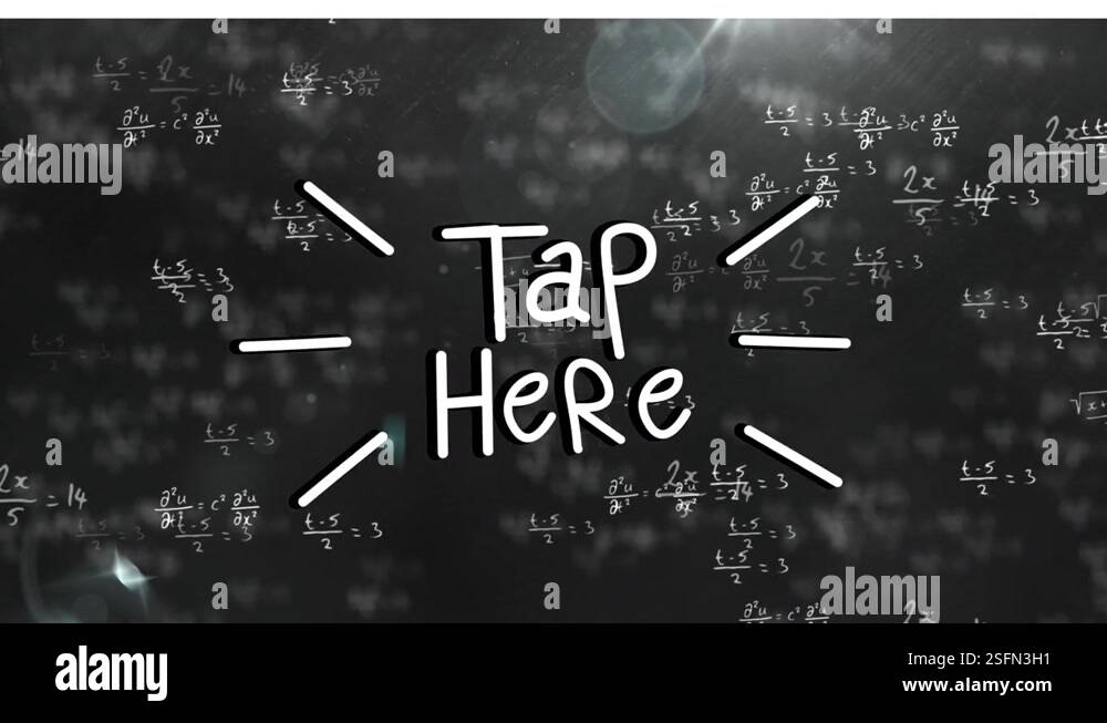 Animation of tap here over black background with math formulas Stock ...