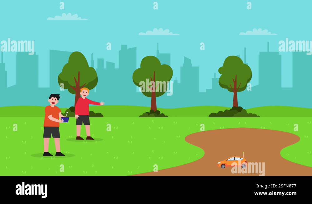 Two little kids playing remote control car at park Stock Video Footage ...