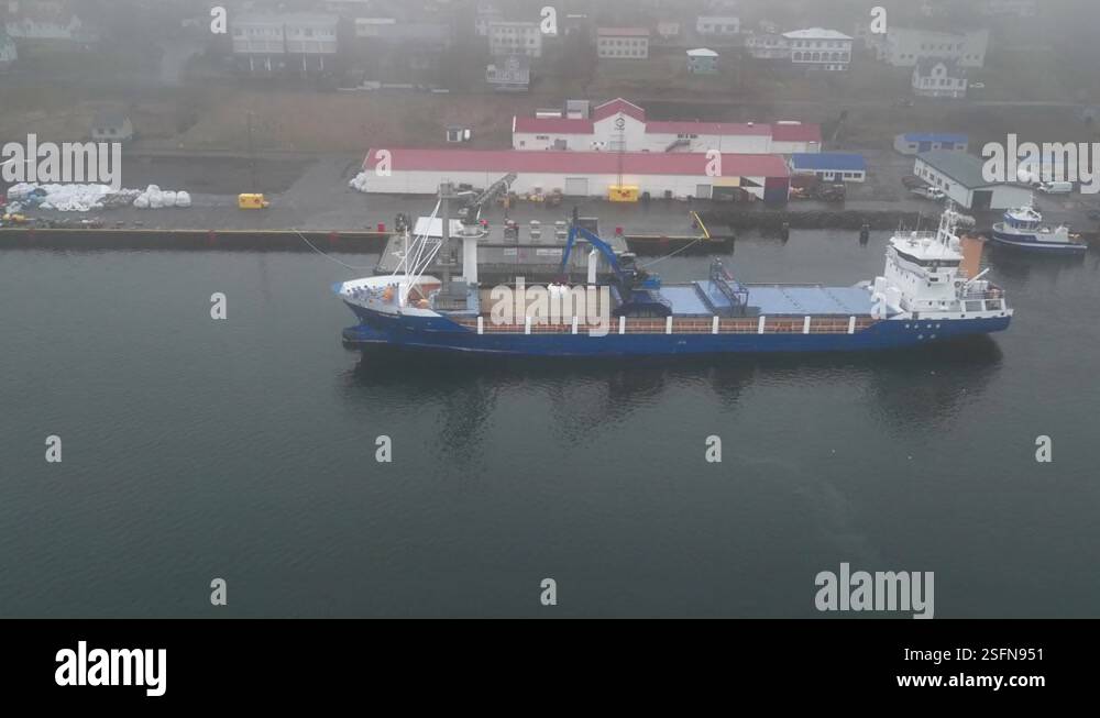 Hyperlapse Of Unloading Fish From A Cargo Ship In Faskrudsfjordur, East ...
