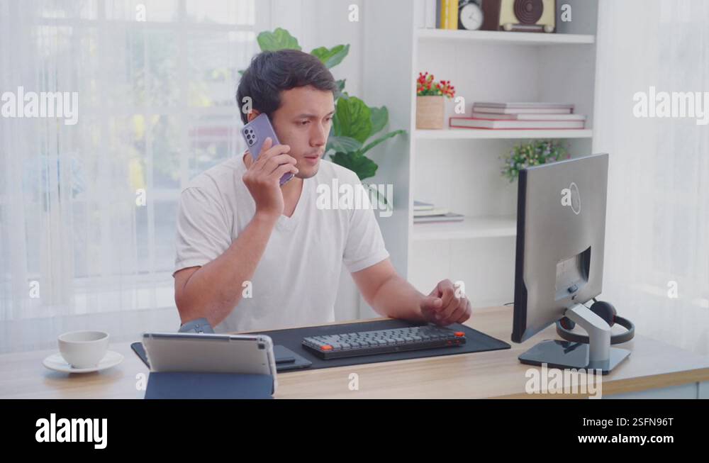 Man busy at work, Anxious, Tired working at home Stock Video Footage ...