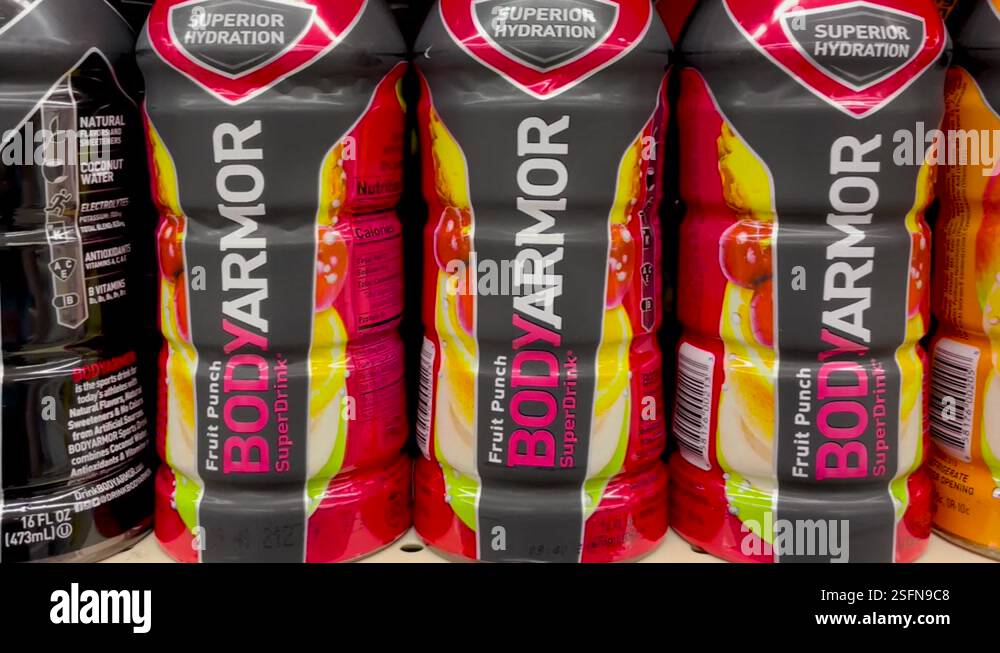 Retail store shelf Body Armor original sports drink variety Stock Video ...