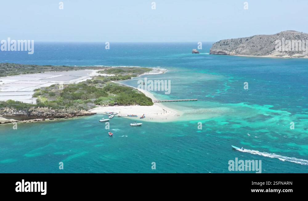 People on white beach of Isla Cabra or Goat island, Monte Cristi in ...