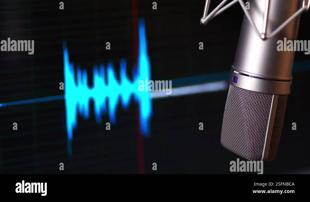 Audio specturm blue color. Recording studio. Computer screen and ...