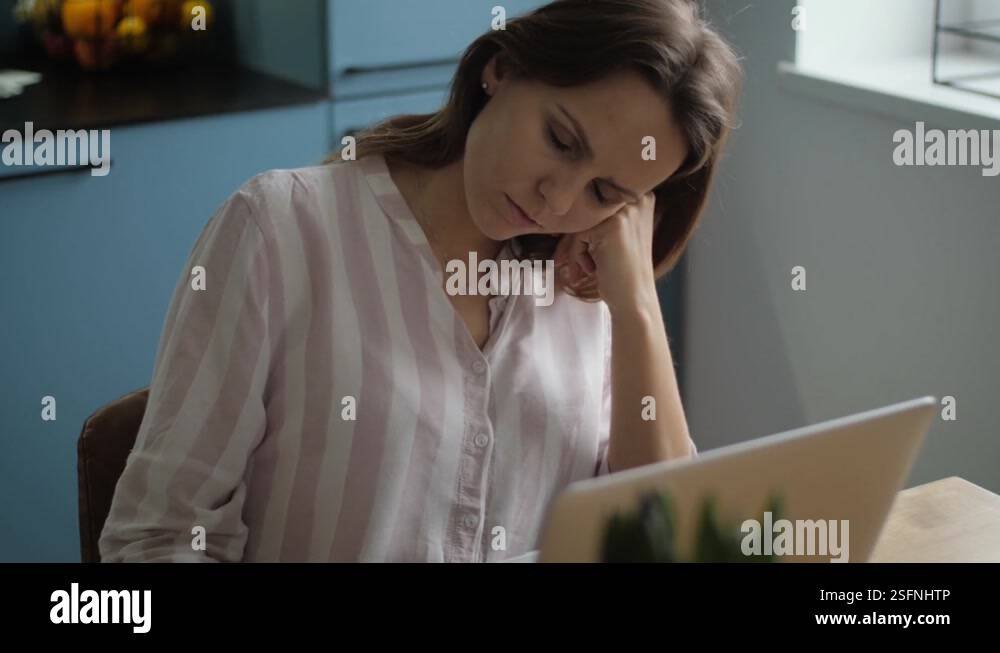 Lady is very tired and exhausted from problems at work or family. She ...