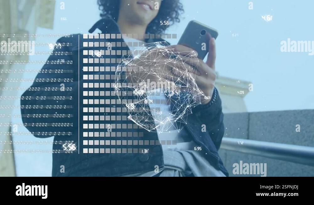 Animation of data processing and connections over hands of biracial man using Stock Video ...