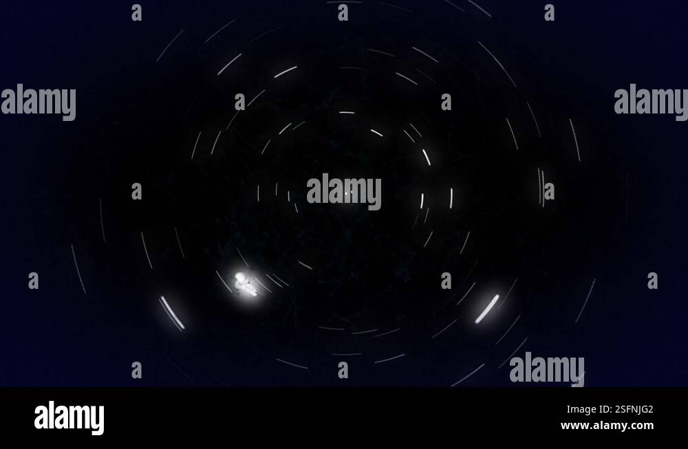 Animation of rotating lights and connections on black background Stock ...