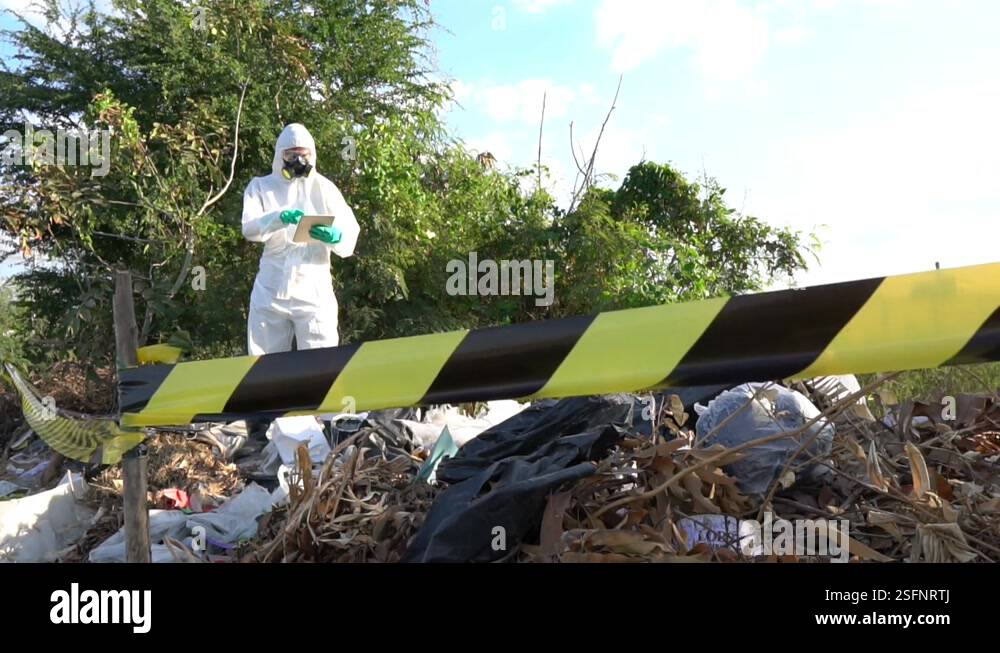 Asian scientist wear Chemical protection suit check danger chemical ...