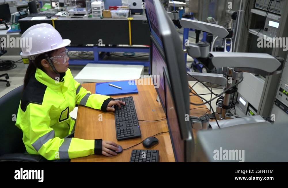 Engineer computer worker on High-performance computers with a lot of ...