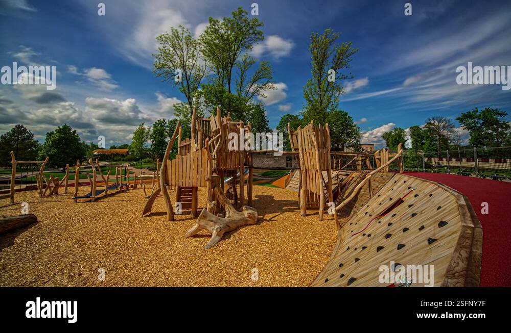 Rugged wooden terrain playground timelapse Stock Video Footage - Alamy