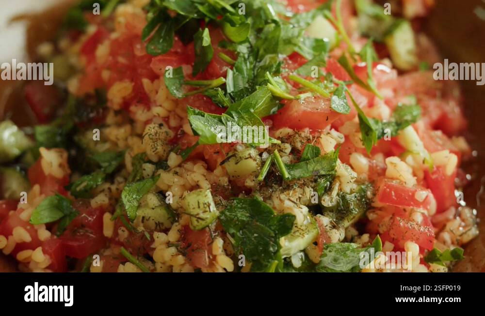 Tabbouleh Vegetable Salad close-up, middle eastern national traditional ...