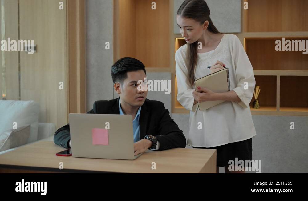 Business concept of 4k Resolution. The manager is summarizing the work ...