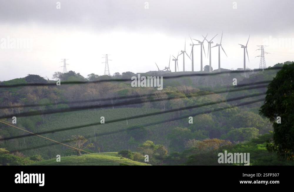 Steady momemtum of windmill farms Orosi Cartago Costa rica Stock Video ...