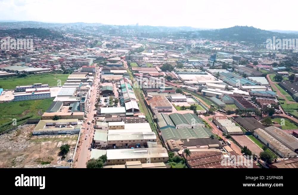Drone flyover industrial area in capital of Uganda, Kampala city ...