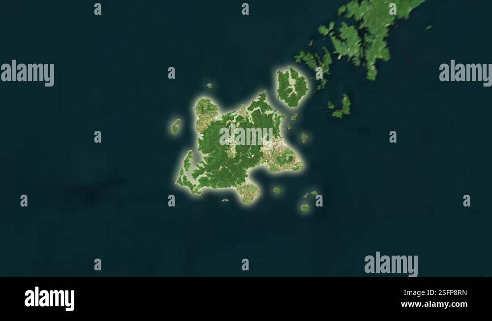 Fukue Island - Japan close-up - satellite. Glow. Labels Stock Video ...