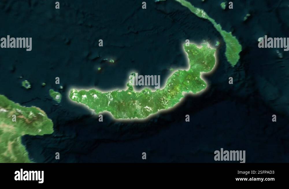New Britain Island - Papua New Guinea close-up - satellite. Glow Stock ...