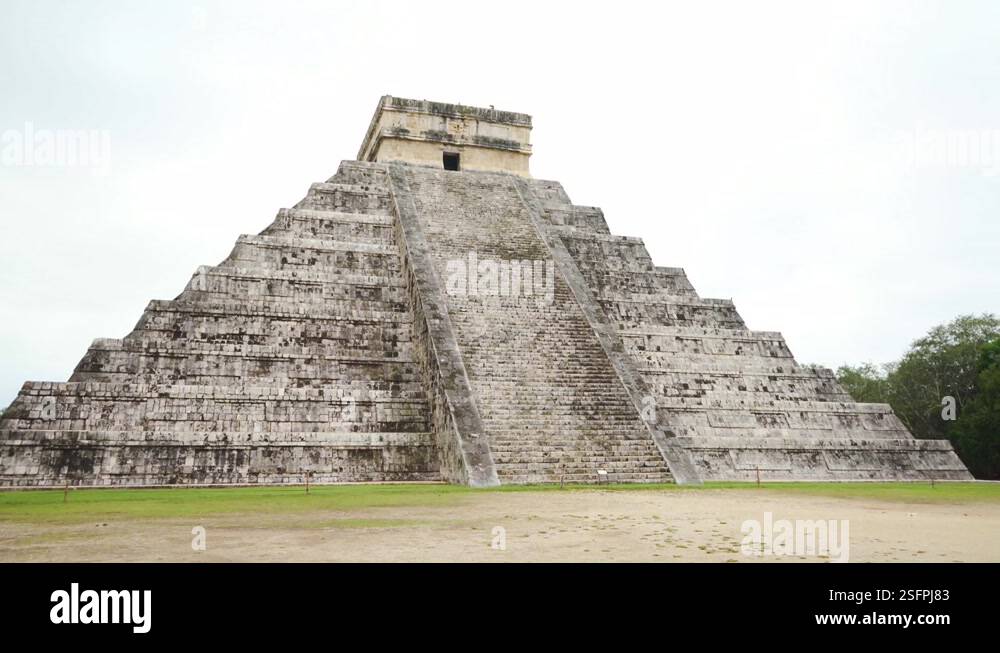 Ancient Chichen Itza pyramid ruins in Yucatan, Mexico on cloudy day. 7 ...