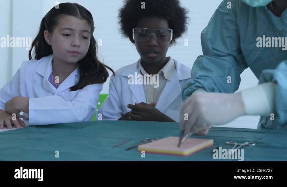 Education concept of 4k Resolution. Medical school students practicing ...
