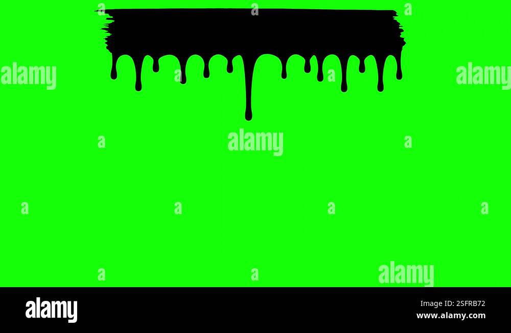 Black paint brush stroke with dripping ink on green screen Stock Video ...