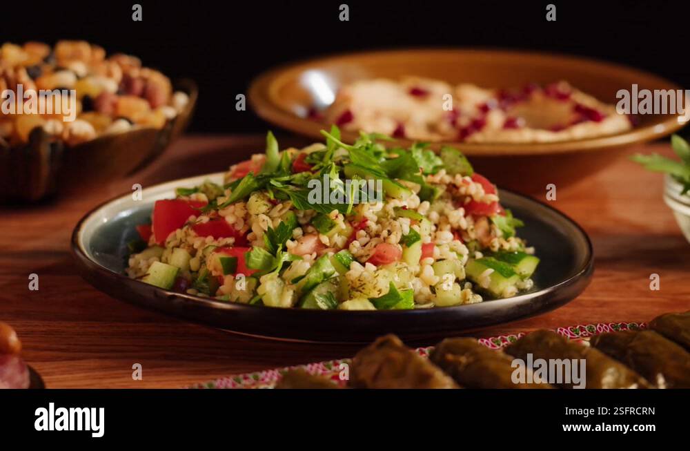 Tabbouleh Vegetable Salad close-up, middle eastern national traditional ...