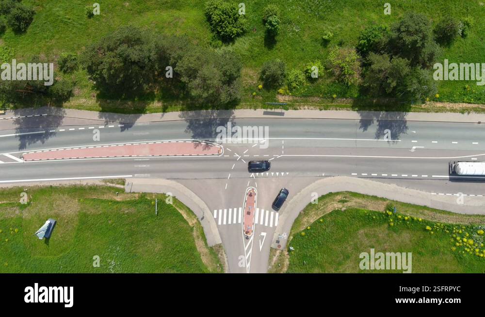 Static Top Down Aerial View of Countryside Road Traffic and ...