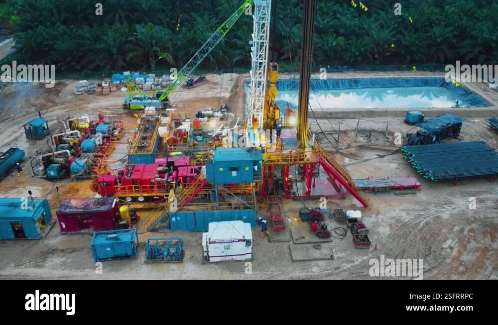 Cinematic Drone Shot of Onshore Drilling and Workover Rig structure and ...