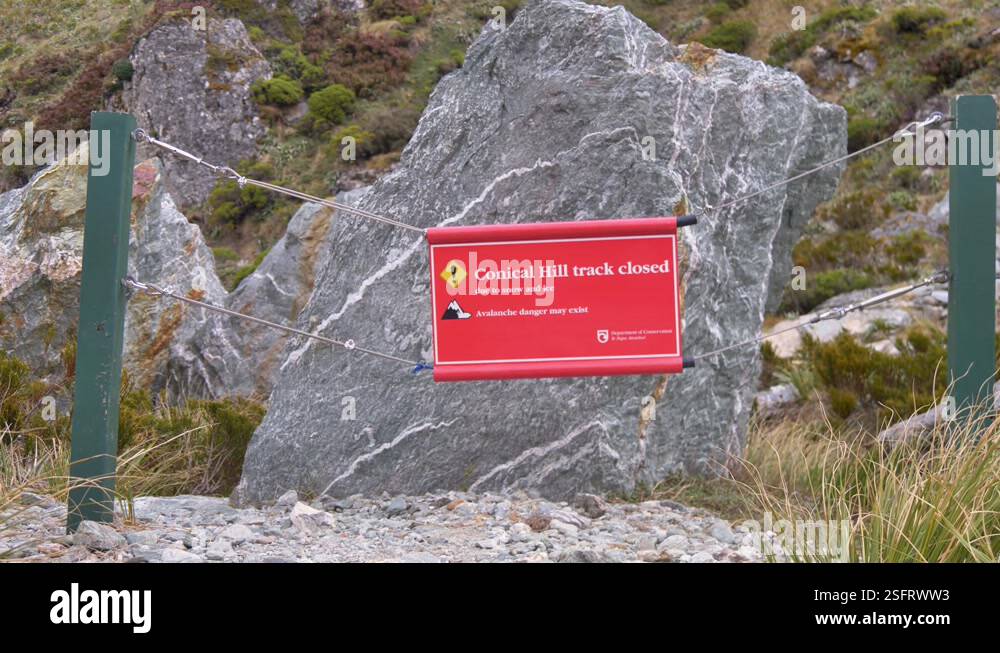 Static, track closed sign across path to Conical Hill, Routeburn Track ...