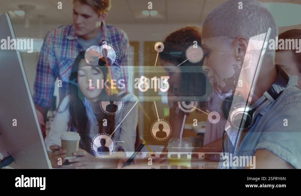 Animation of network of connections over diverse coworkers in office ...