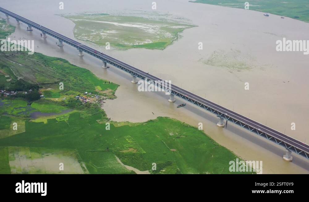 Aerial view of Padma bridge, over the Padma river by day, Dhaka ...