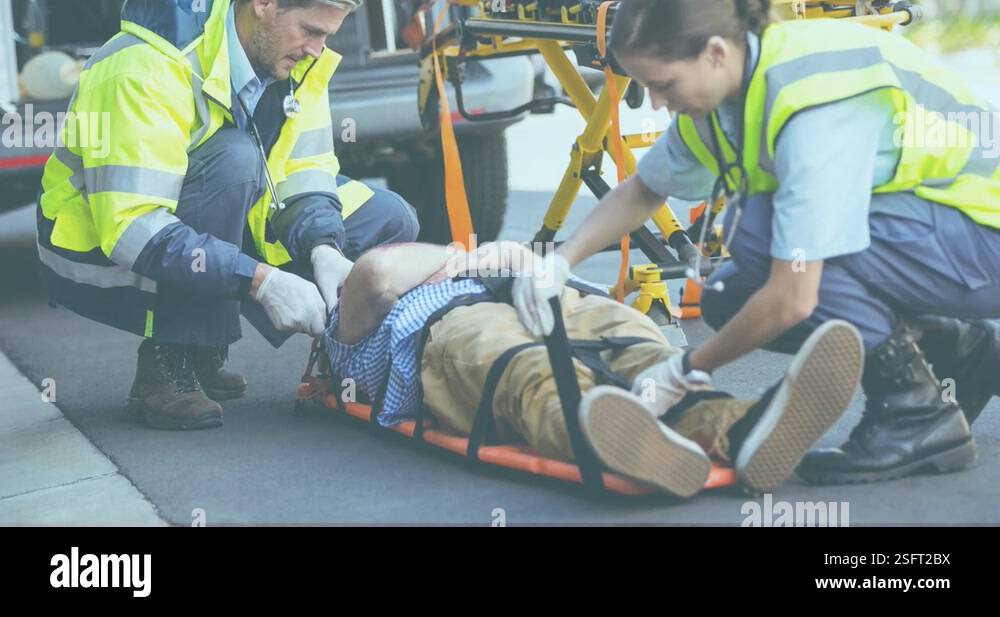 Animation of diverse paramedics with patient and ambulance Stock Video ...