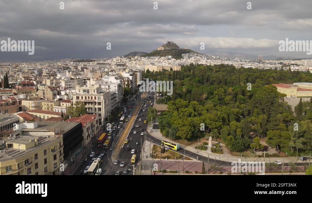 Aerial View of Downtown Athens, Greece, Street Traffic, Buildings Stock ...