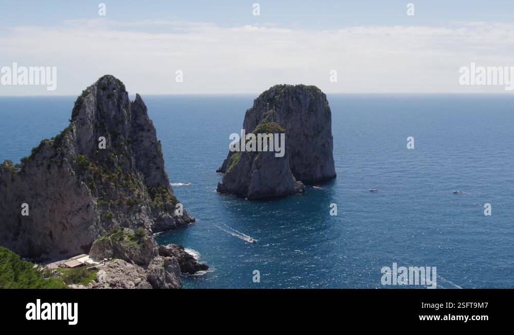 Beautiful Geological Sea Stack Rock Formations on Italy Coast - Aerial ...