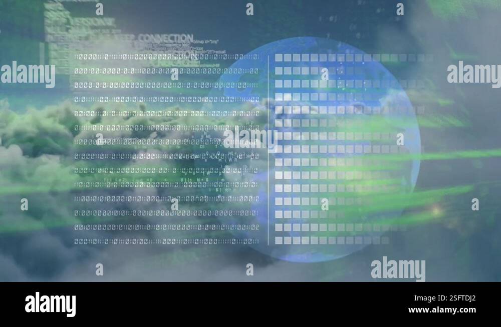 Animation of digital data processing over cloudy sky Stock Video Footage - Alamy