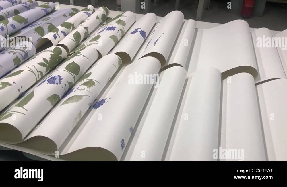 Automated wallpaper production factory. Wallpaper production line ...