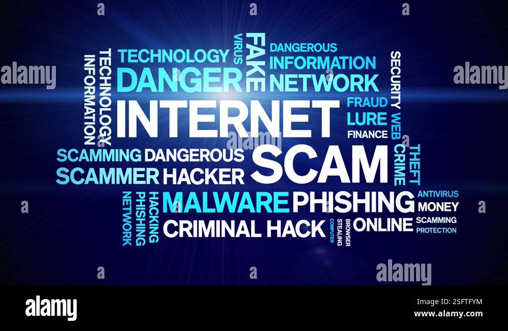 internet scam animated word cloud,animation kinetic typography seamless ...