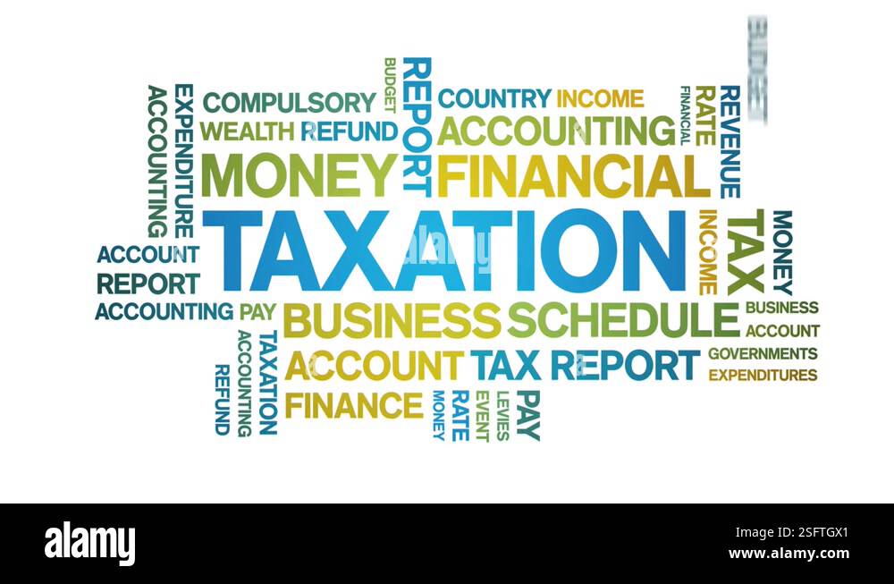Taxation animated tag word cloud,animation kinetic typography seamless ...