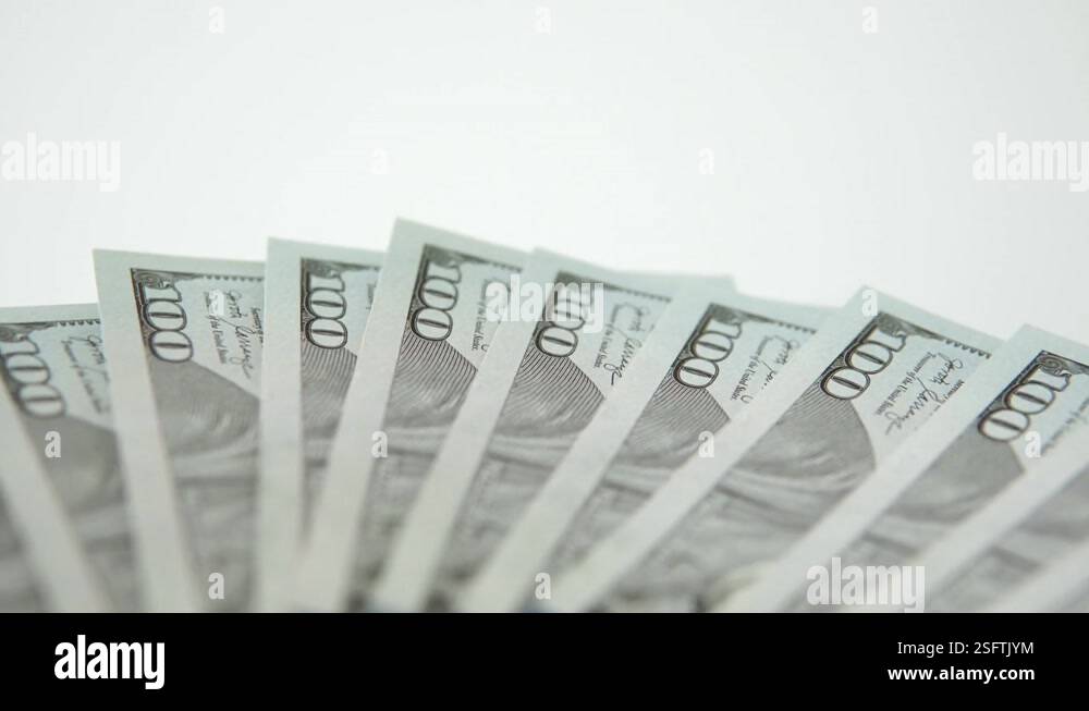 Fan of 100 dollar bills, many cash bills, thousand dollars. Close up ...