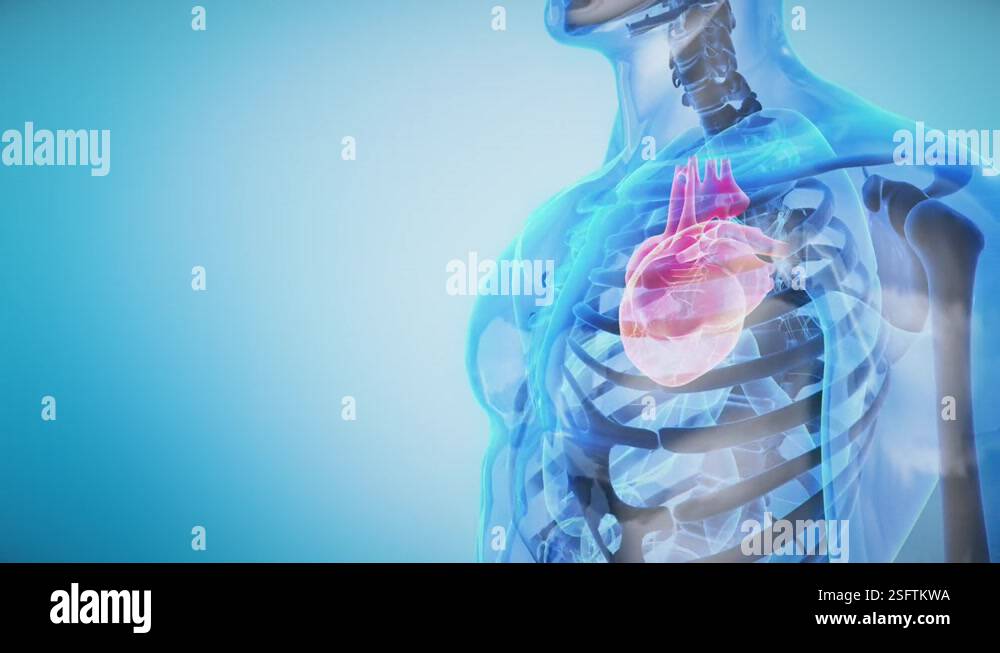 Human Heart Anatomy on Transparent Body Rotating. Circulatory System ...