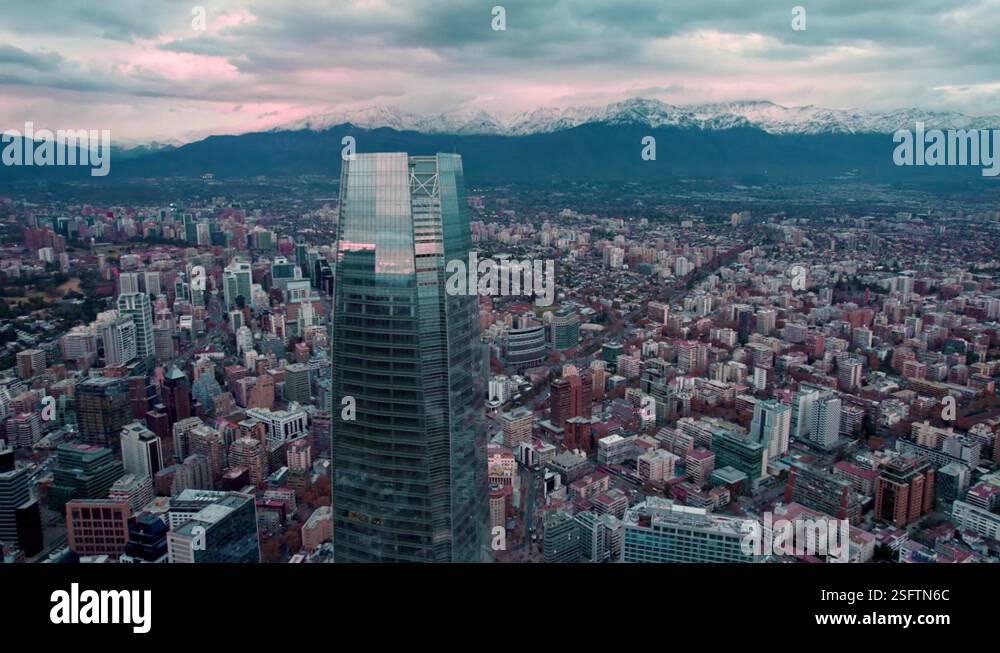 Aerial orbit of the residential sector of Tobalaba, Santiago, Chile ...
