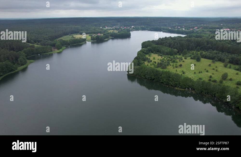 Spectacular Beautiful Lake Aerial View in Poland Village. Countryside ...