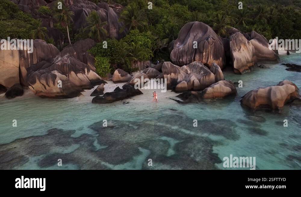 La Digue Island, Seyshelles, Drone aerial view of La Digue Seychelles ...